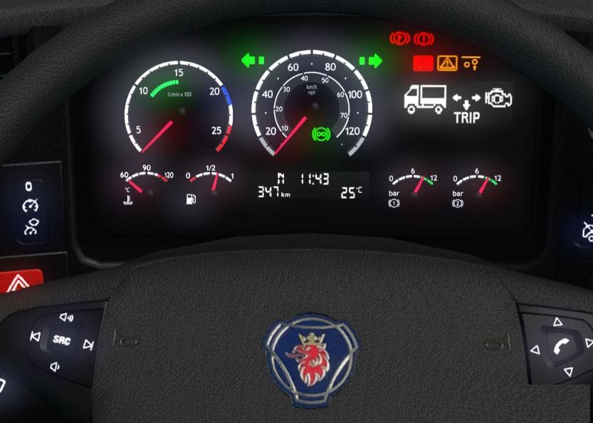 SCANIA RJL 5-SERIES NEW GAUGES R12 + PIVA DISPLAY – V2.0 ETS2 MOD ...