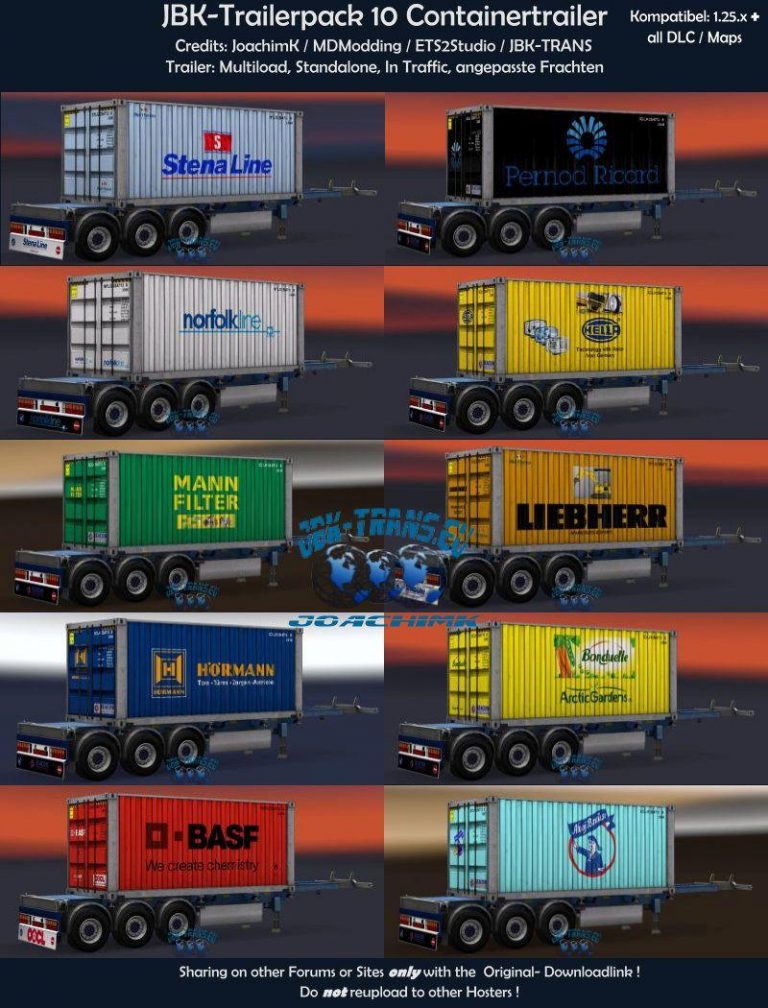 JBK TRAILERPACK 10 CONTAINERTRAILER V1 TRAILER MODS - ETS2 Mod Download