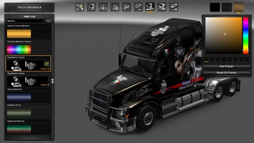 Big Mama Tattoo Skins for Volvo VNL 670 ETS2 - ETS2 Mod Download