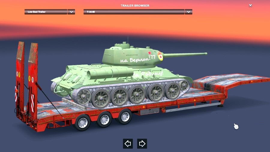 Tank Т-34-85 tank on low bed trailer ETS2 - ETS2 Mod Download