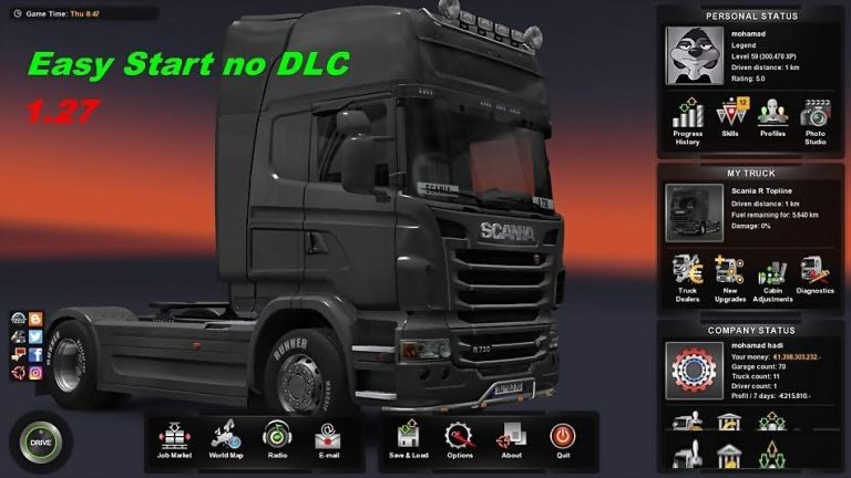 EASY START 1.27.X NO DLC ETS2 - ETS2 Mod Download
