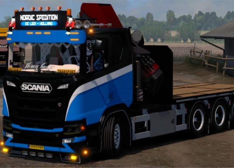 SCANIA FLATBED CRANE TANDEM ADDON V1.0 TUNING MOD - ETS2 Mod Download