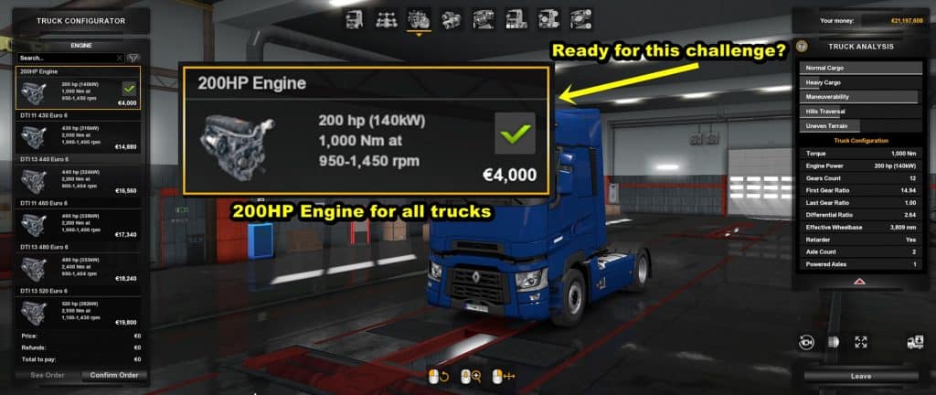 200 HP ENGINES FOR ALL TRUCKS 1.36.X TUNING MOD - ETS2 Mod Download